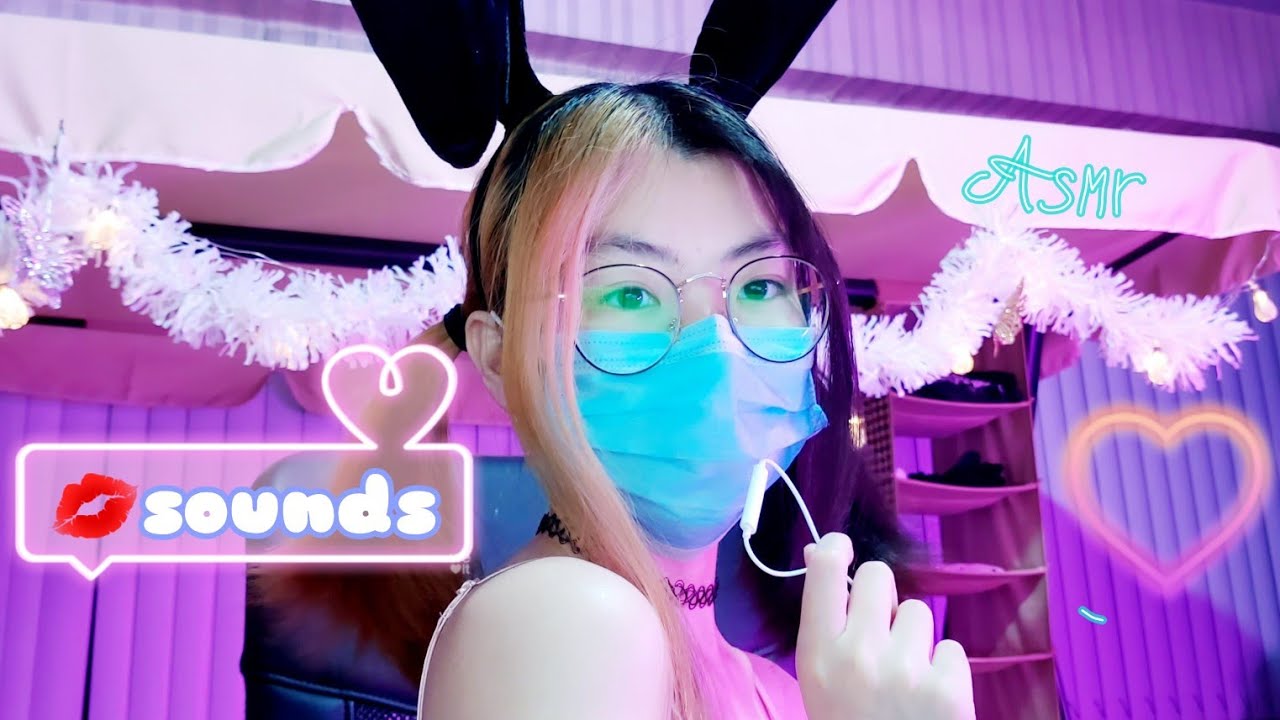 ASMR Mouth Sounds and kissing with surgical mask and face brushing ...