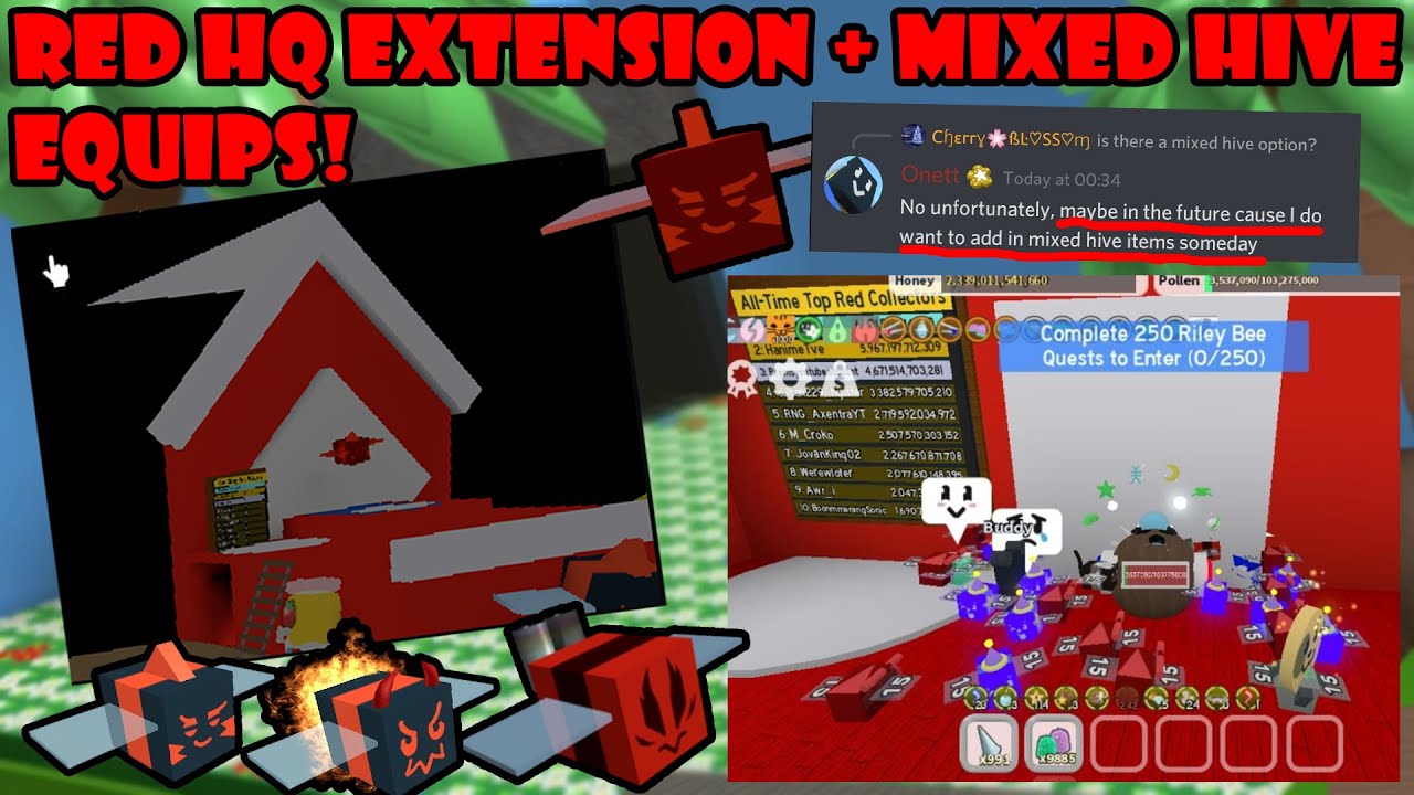 RED HQ EXTENSION 🔴🏠 + MIXED HIVE EQUIPS! 🍯 | Bee Swarm Simulator Leaks ...