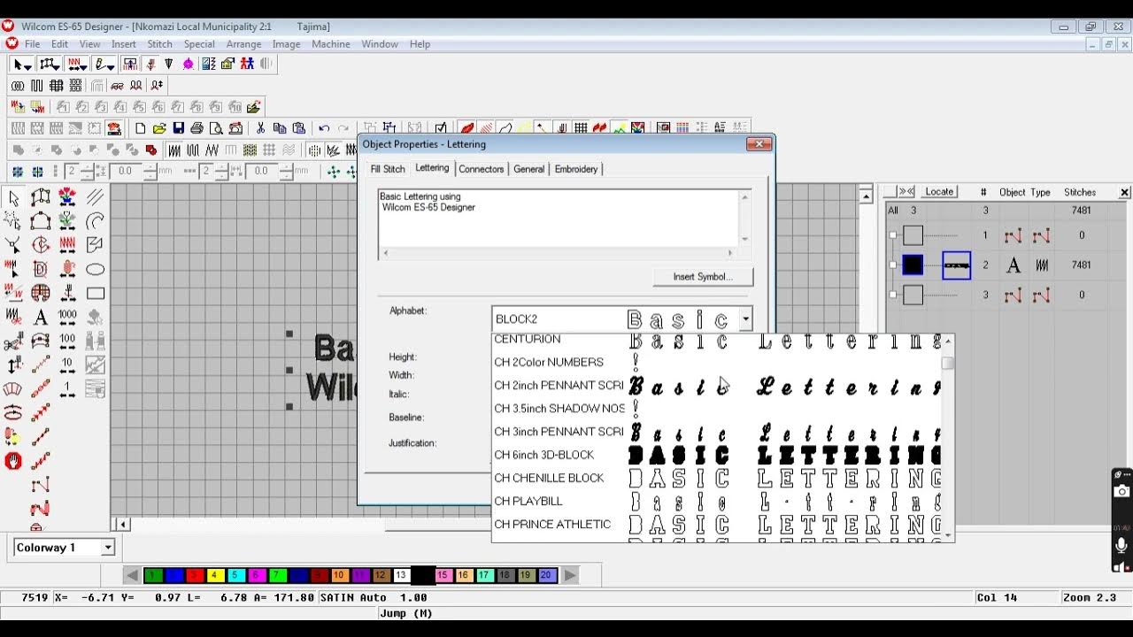 Basic Lettering using ES-65 Wilcom Embroidery Studio for beginners - YouTube