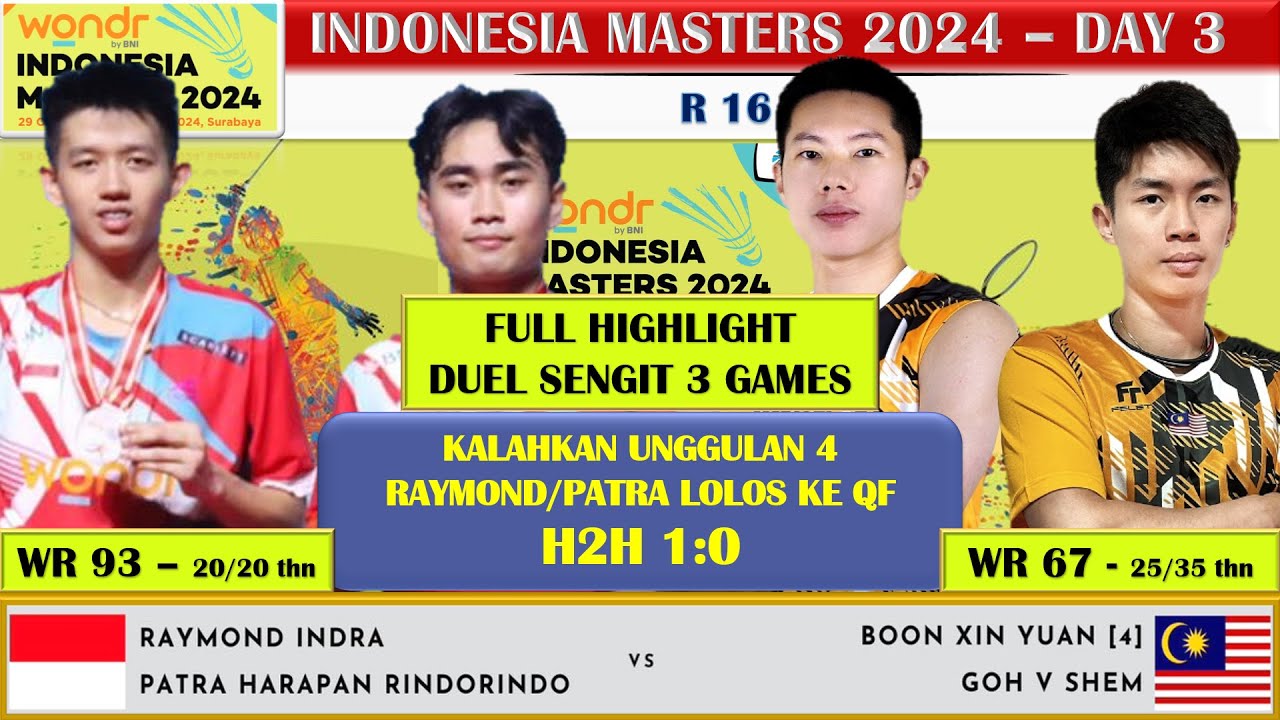 RAYMOND INDRA/PATRA H. RINDORINDO VS BOON XIN YUAN/GOH V. SHEM | BNI INDONESIA MASTERS II2024 ...