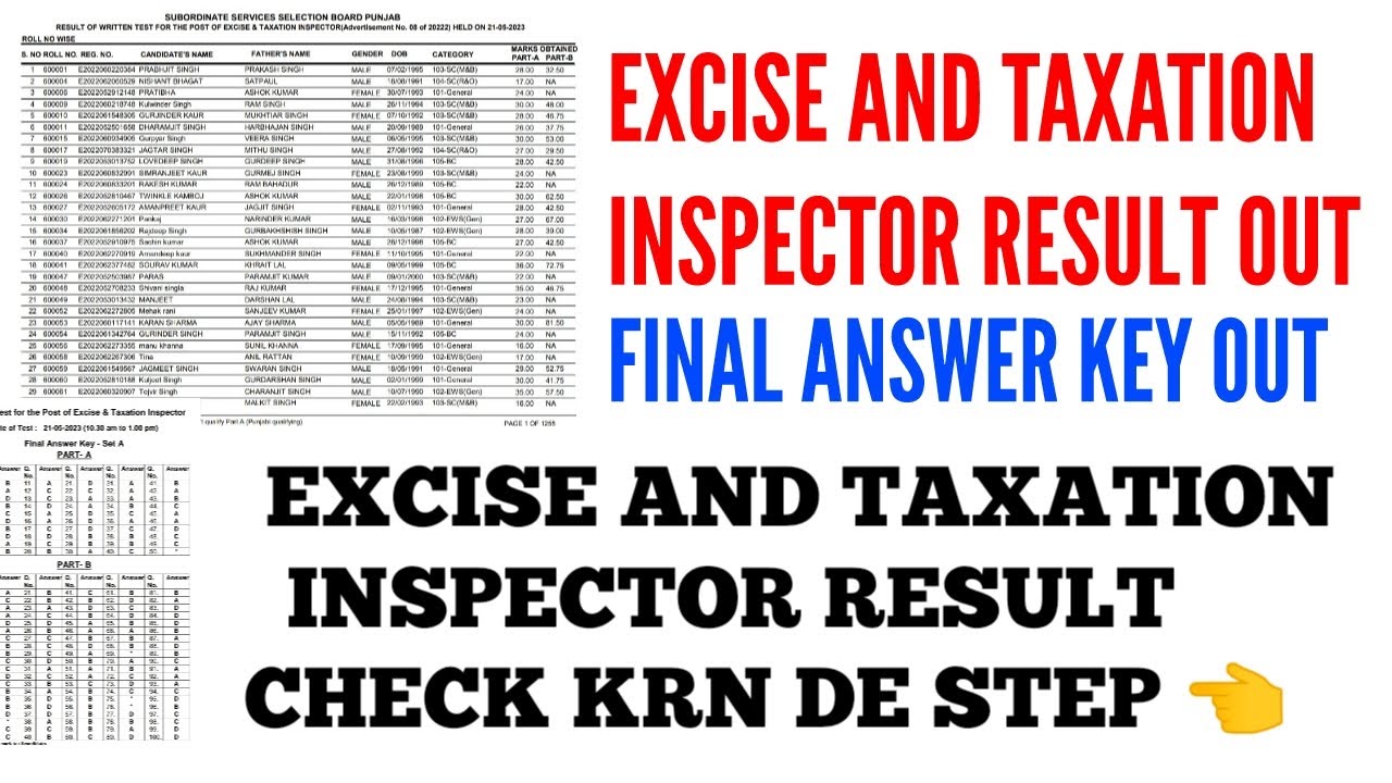 Psssb excise and taxation inspector exam result out | how to check ...