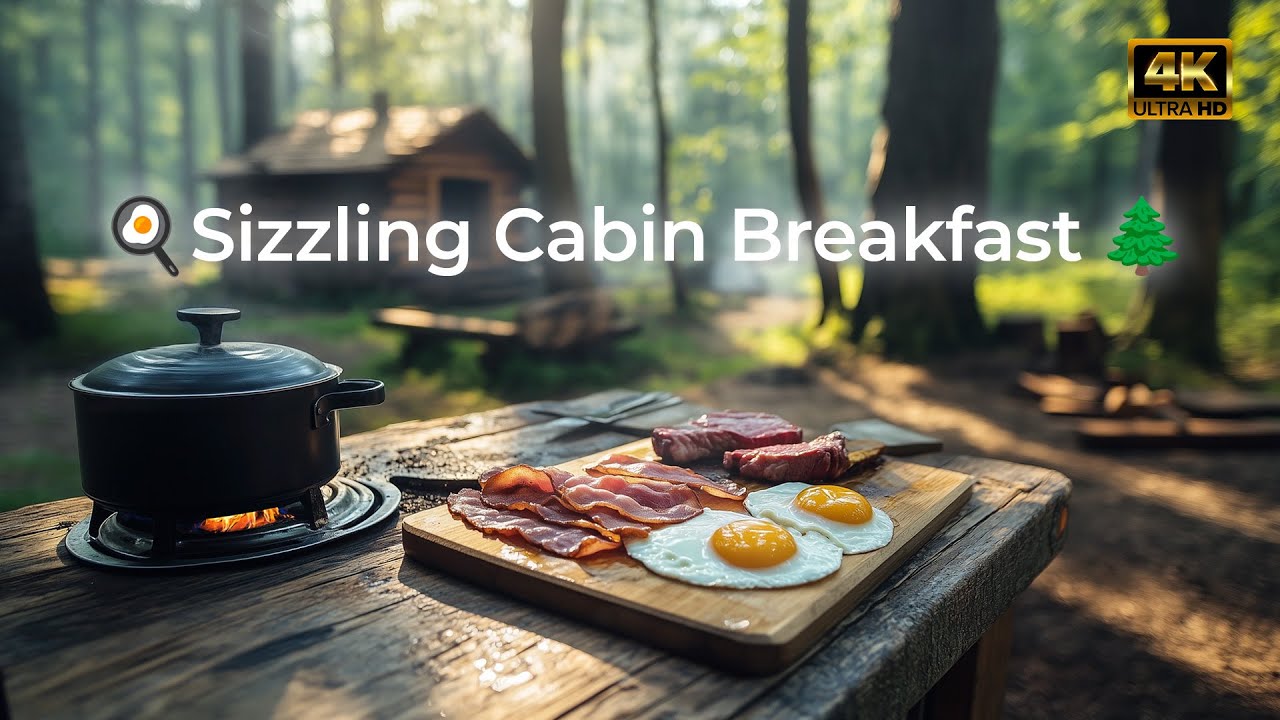 Sizzling Outdoor Breakfast by a Forest Cabin 🌲🍳 | Relaxing Nature ...