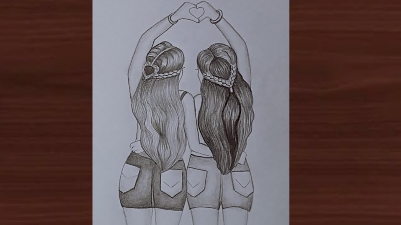 Pencil sketch best friends drawing tutorial - How to draw Tow Friends ...