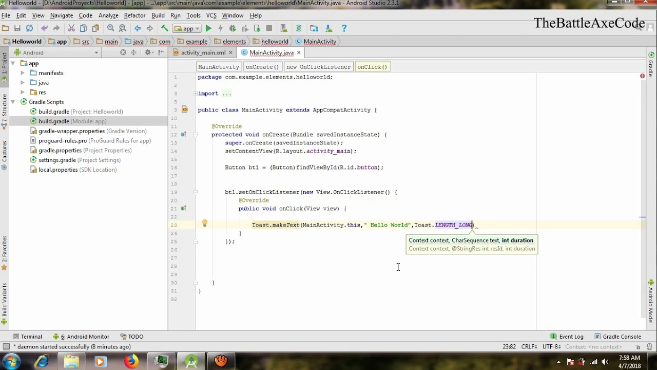 Android Studio Tutorial - Display a Hello World - YouTube