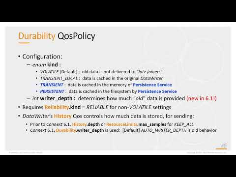 RTI Academy - Quality of Service - 11 Durability QoS