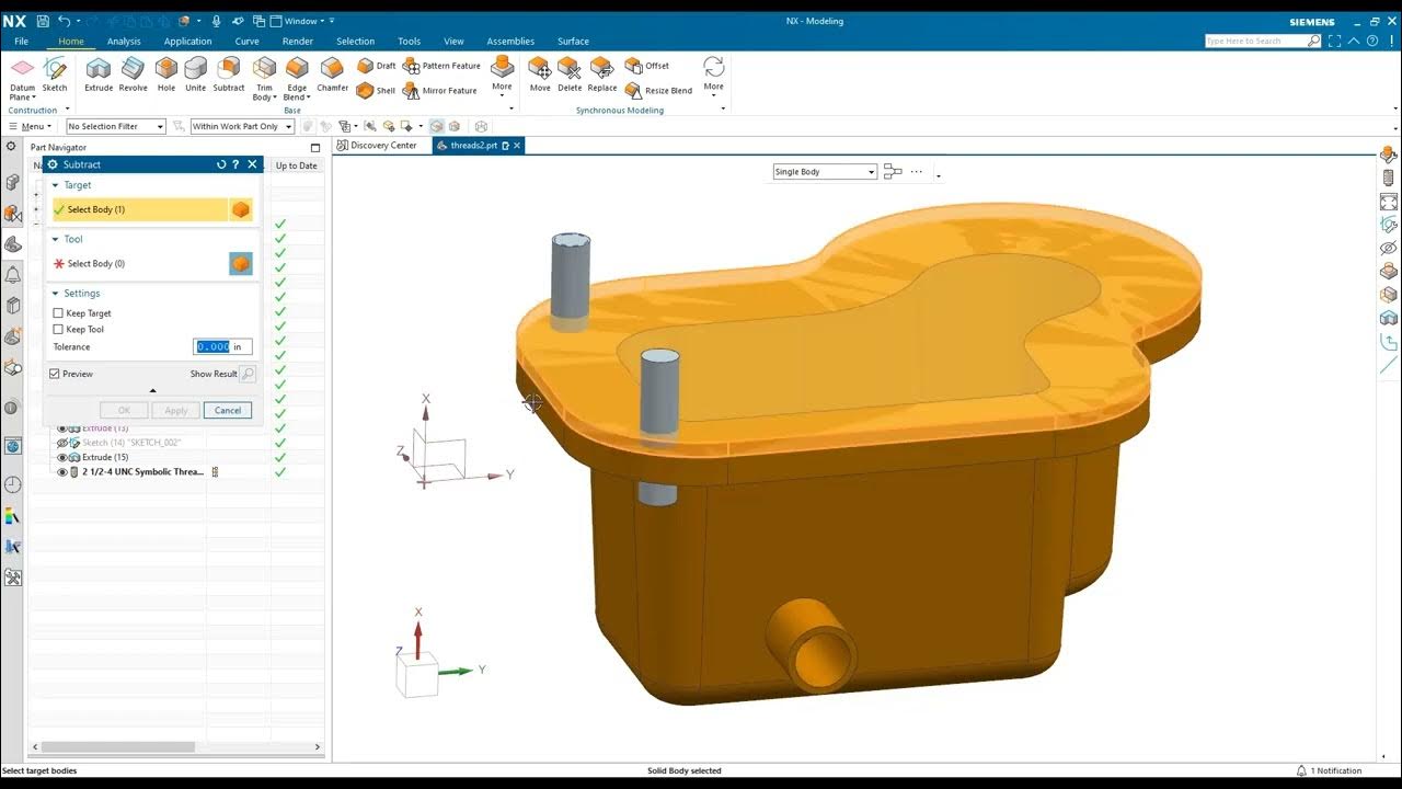NX2212 What's New in Design - Thread propagation through multiple bodies - YouTube