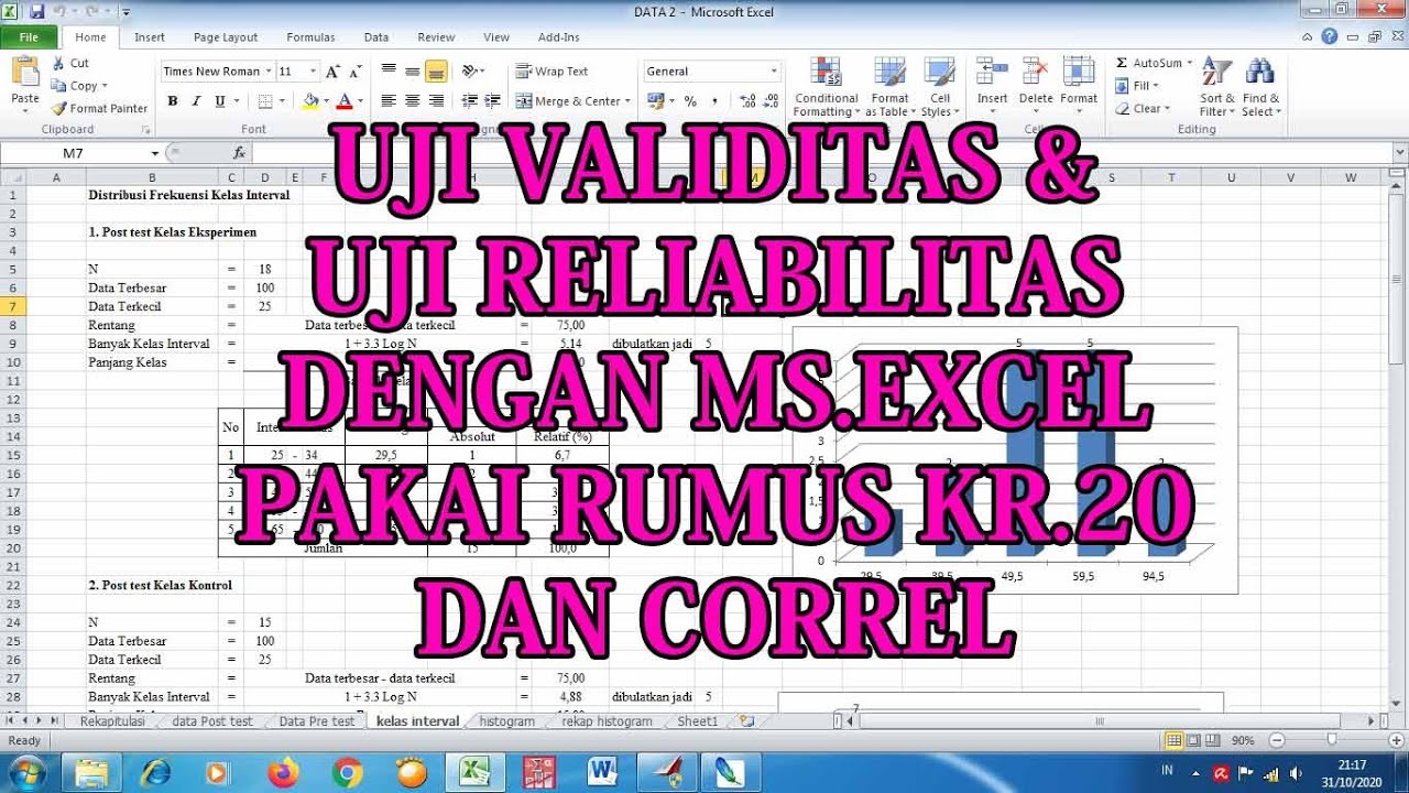 UJI VALIDITAS DAN RELIABILITAS DENGAN EXCEL PAKAI RUMUS KR 20 DAN ...