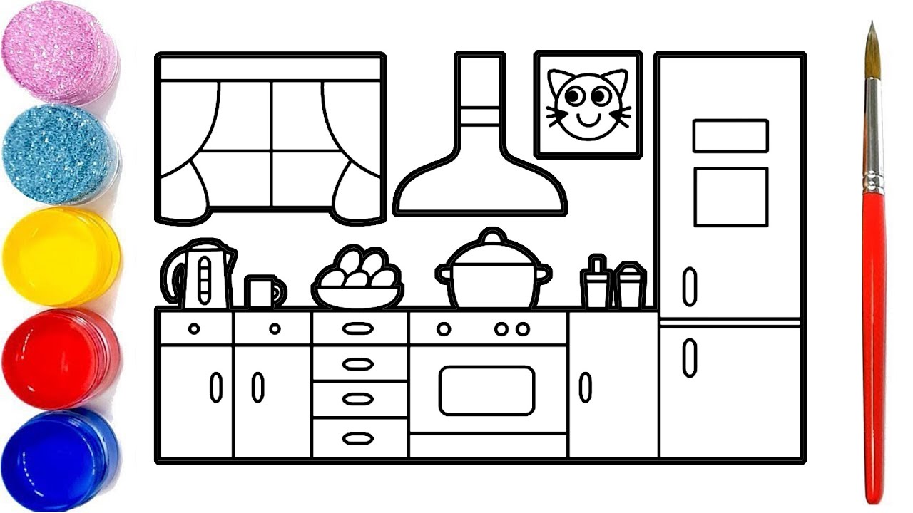 How to Draw a Kitchen Easy 💖 Kitchen Drawing and Coloring Pages for ...