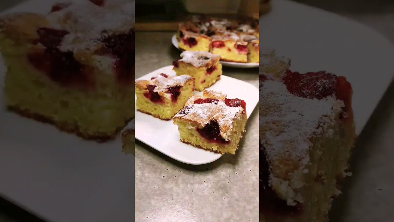 Cake with raspberries, soft as foam. - YouTube