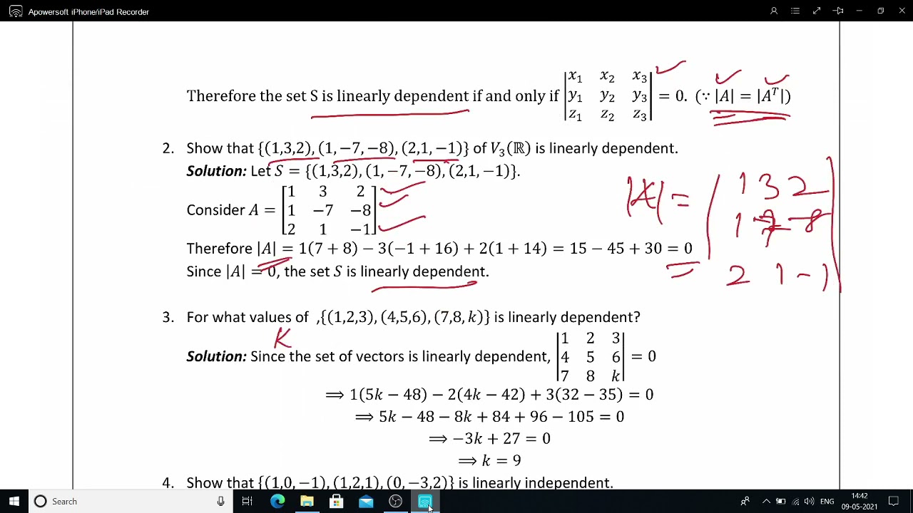 Mathematics Paper 7 - Linear Dependent & Independent -Examples ;session ...