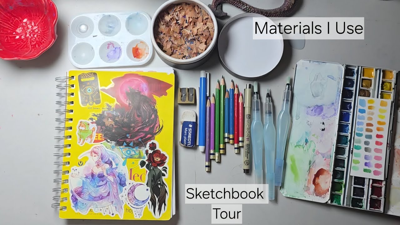 Sketchbook Tour and Art Materials - YouTube