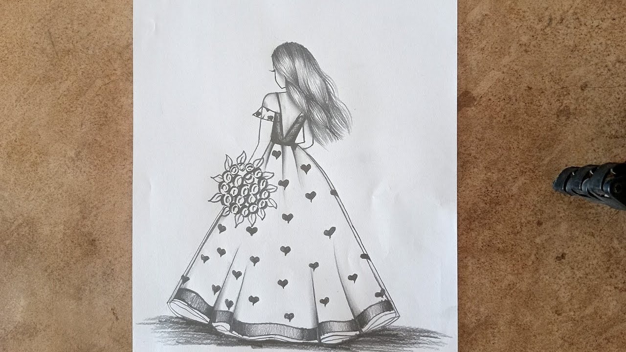 How to draw a girl in beautiful dress step by step|girl drawing for ...