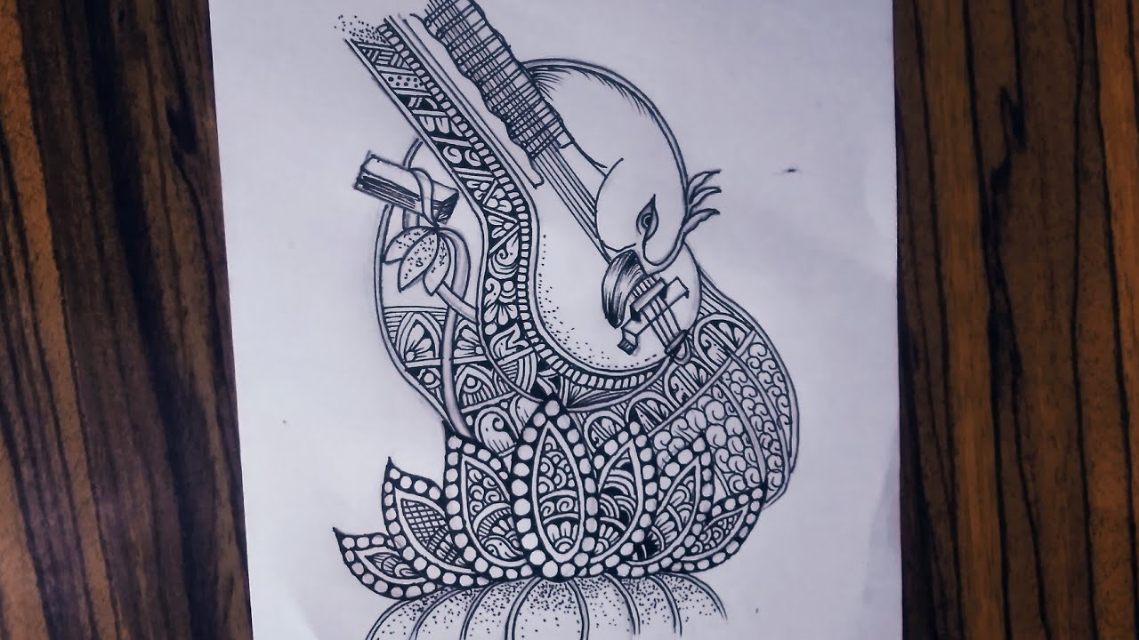 Veena Mandala Art | Musical instrument | How to draw Veena mandala art ...