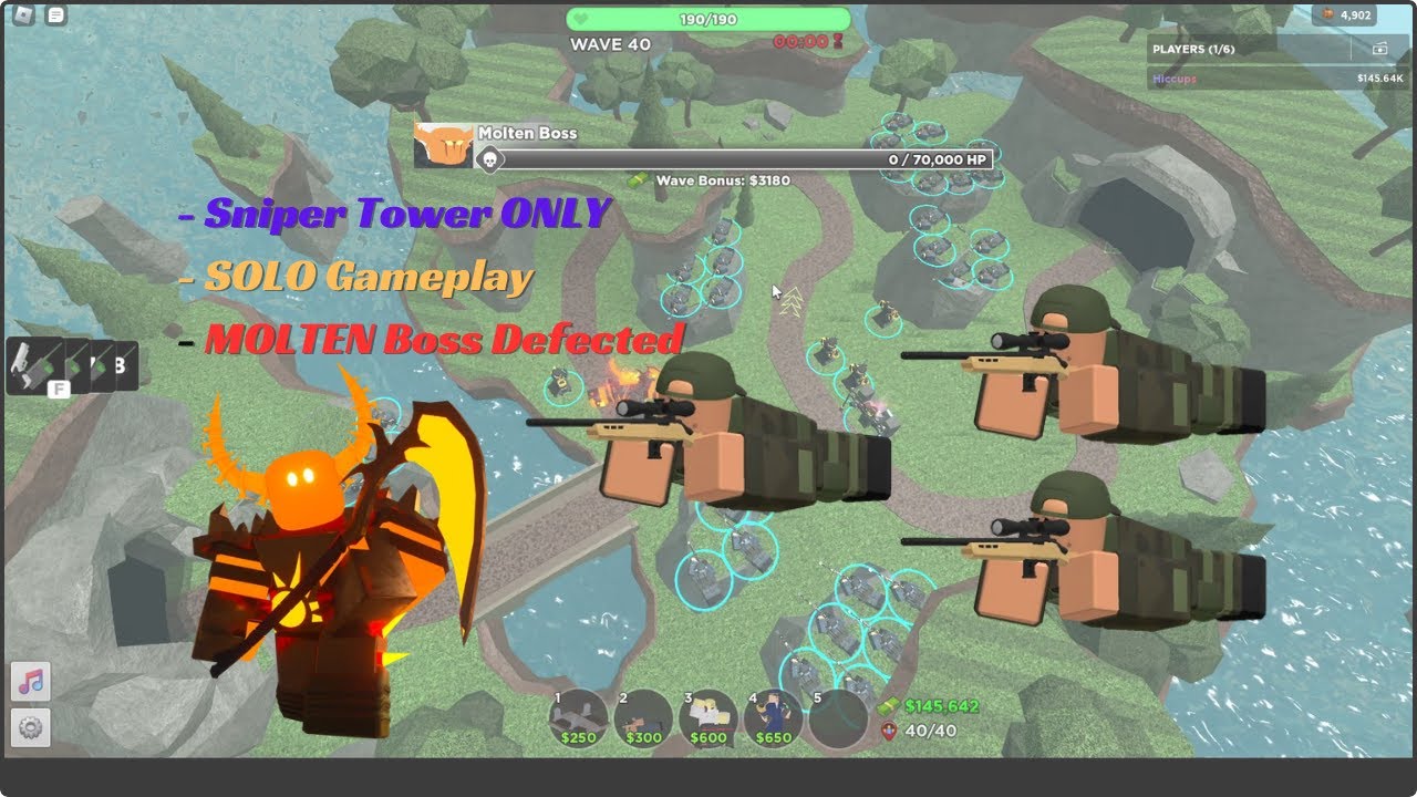 ROBLOX | TDS SOLO Molten Mode with Sniper ONLY game play | Tower ...