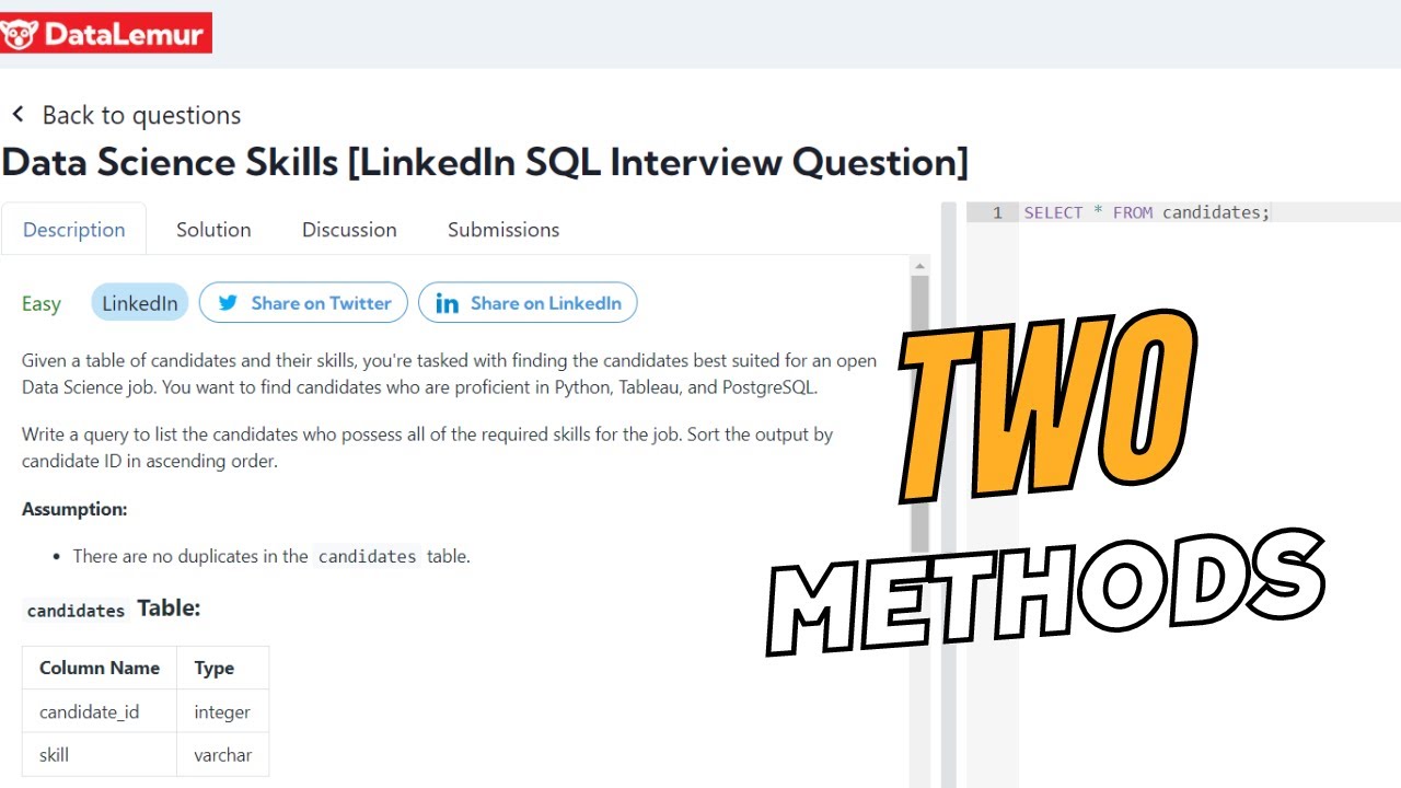 Data Science Skills Linkedin Sql Interview Question Data Lemur 7762