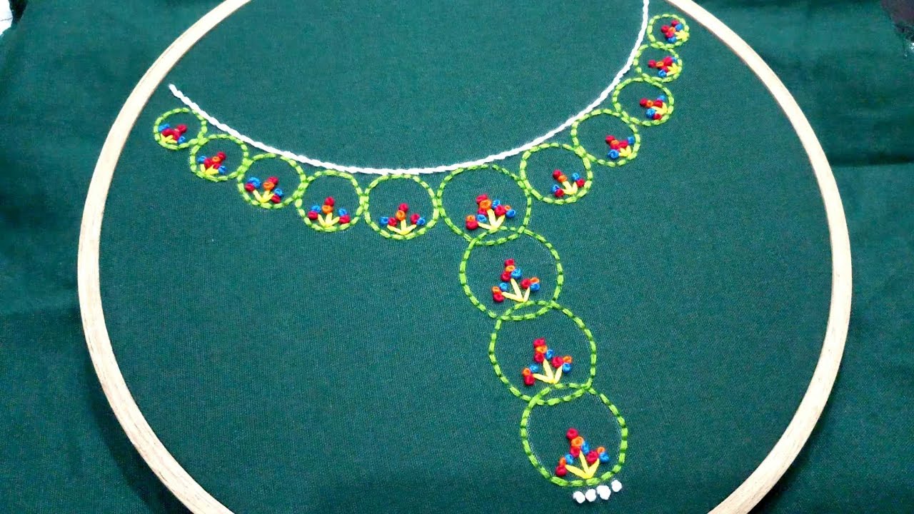 Round neckline, neckline with circle shapes, easy and beautiful - YouTube