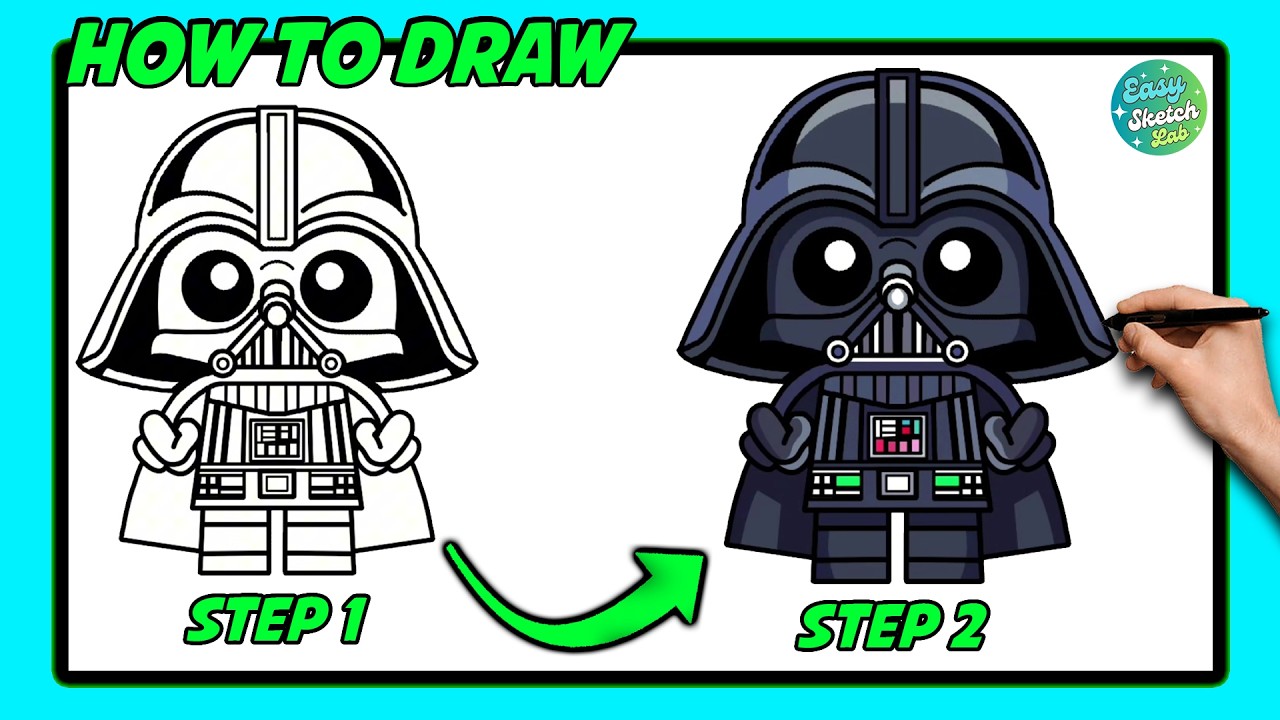 How to Draw Cute DARTH VADER (Star Wars)! Step-by-step Tutorial - YouTube
