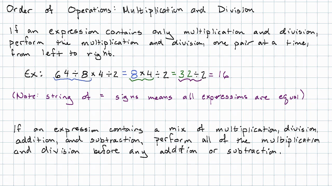 Order of Operations - Multiplication and Division - YouTube