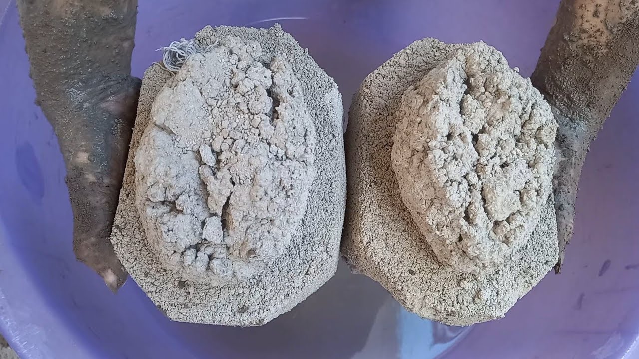 ASMR dusty grainy white sand cement shapes crumbling in water | so ...