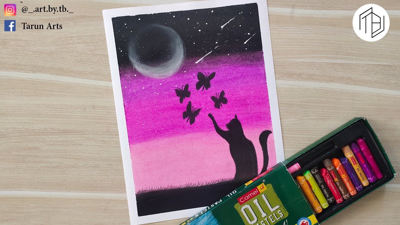 Cat Scenery drawing | Oil Pastels |For Beginners - YouTube
