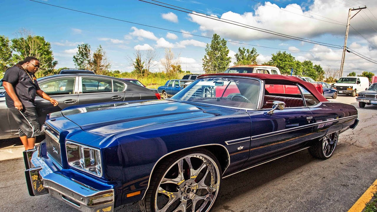 Debo's Customs : Blue 75 Caprice Convertible on 26" Savini Wheels - YouTube
