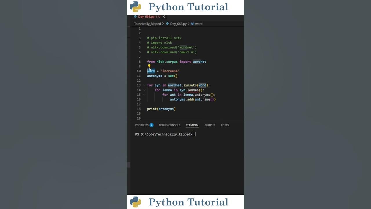 Getting Antonyms For Words With Python | Python Tutorial - YouTube