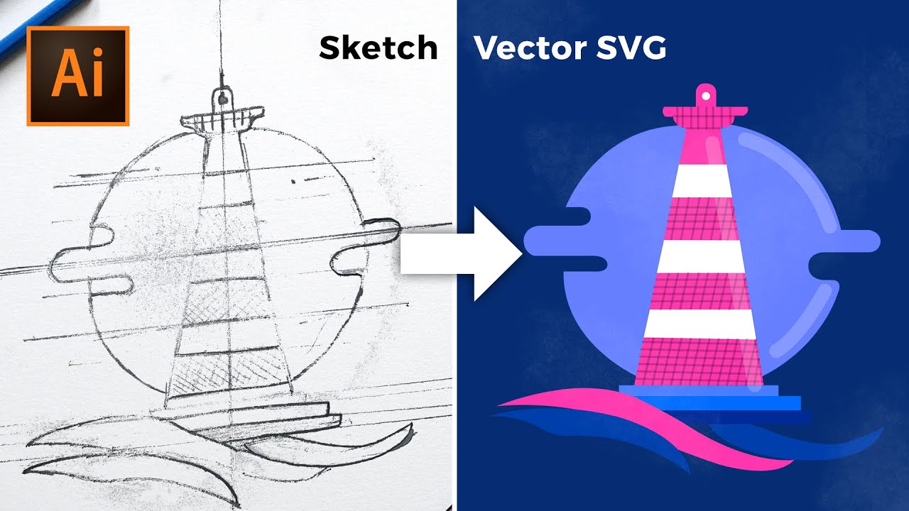 Sketch to Vector SVG illustrator Tutorial | Covert Image to Vector ...