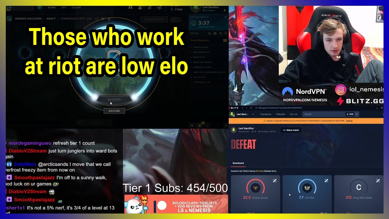 Nemesis everyone at Riot is low elo - YouTube