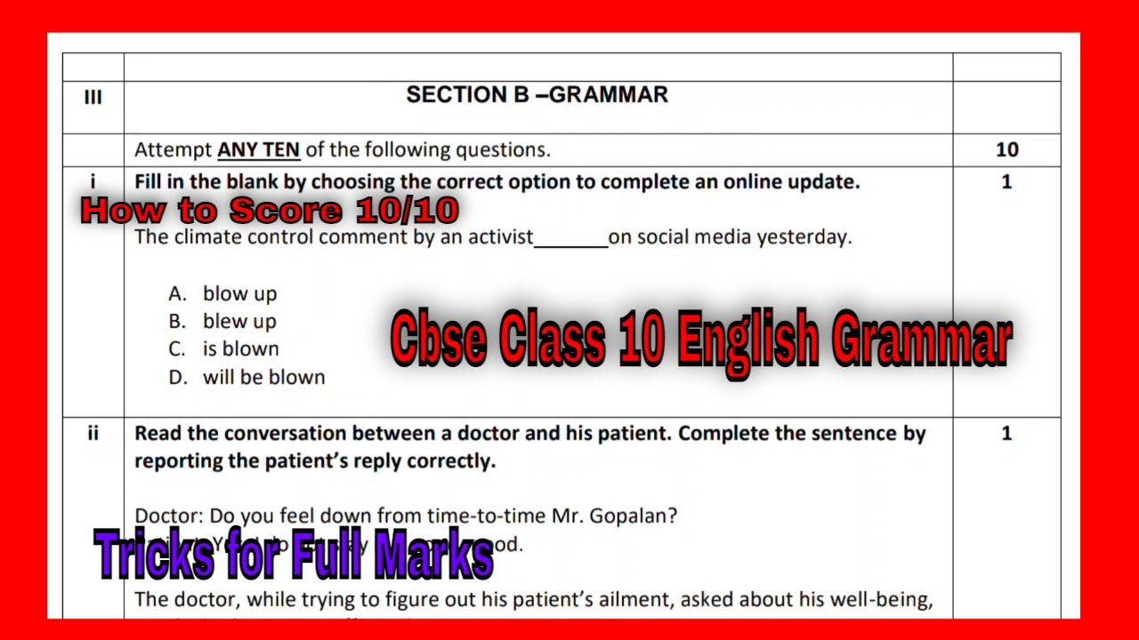 How to Score 10/10 in English Grammar Class 10 2023 | Grammar Tricks ...