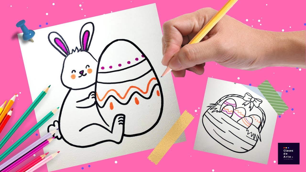 Cómo dibujar un conejo y una canasta de pascua Fácil / How to draw an ...