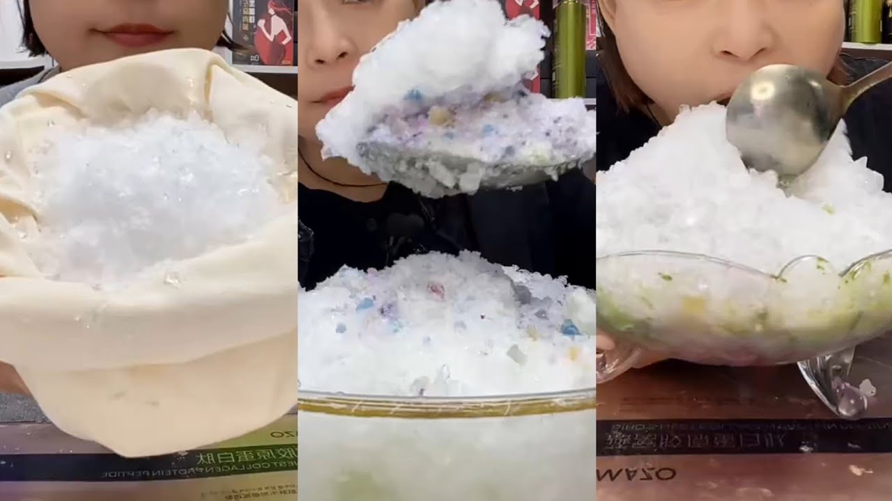 SHAVEDICE POWDERY SOFT ICE ASMR 🥶SPOONFUL OF ICE 🧊FLUFFY SQUEAKY ICE 💠 ...