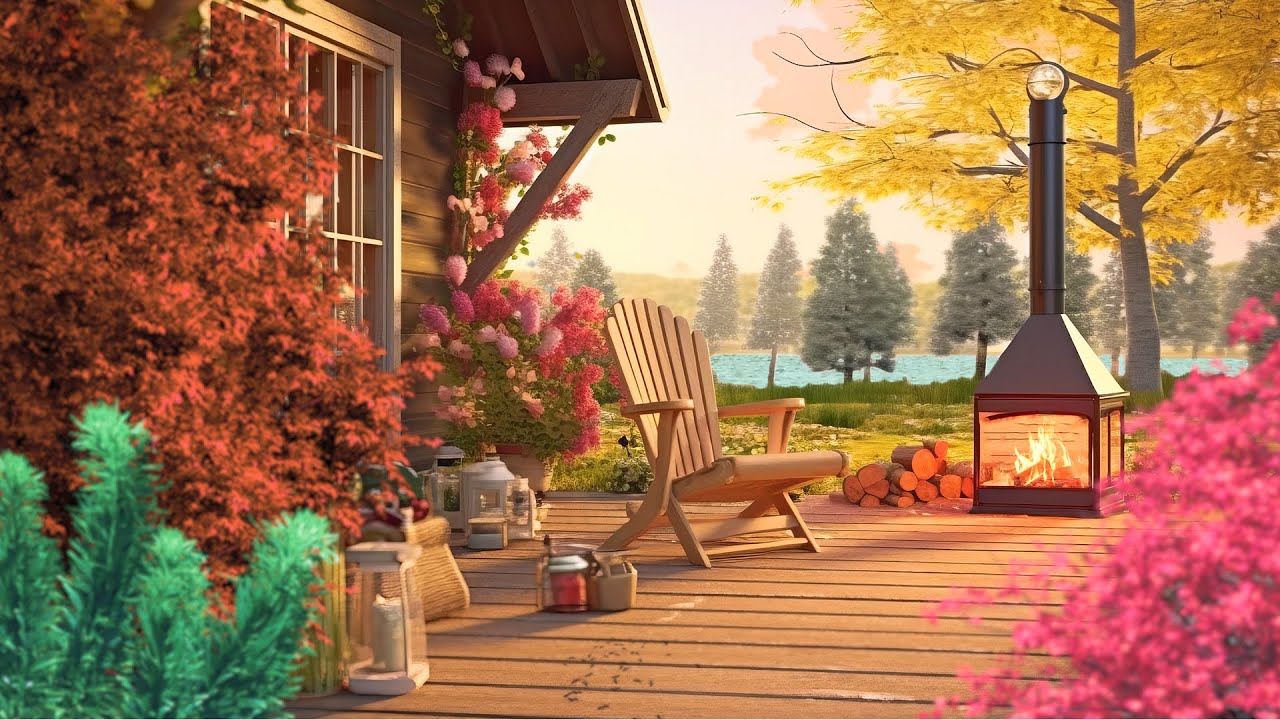 Fall Porch Ambience with Cozy Fireplace - Cozy Autumn Sounds, Falling ...