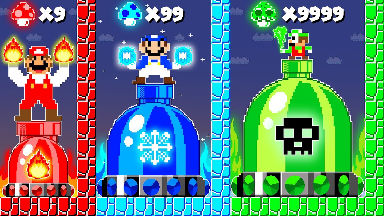 Super Mario Bros. but Every Mushroom Makes Mario Use All Power FIRE ...