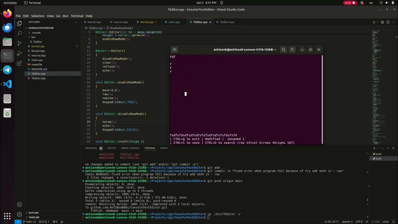 Wrote console text editor in C++/Написал консольный текстовый редактор ...