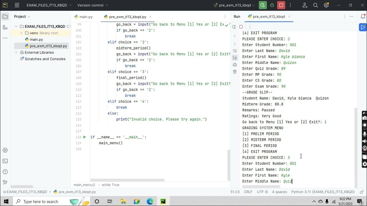 Grading System Menu In Python Youtube