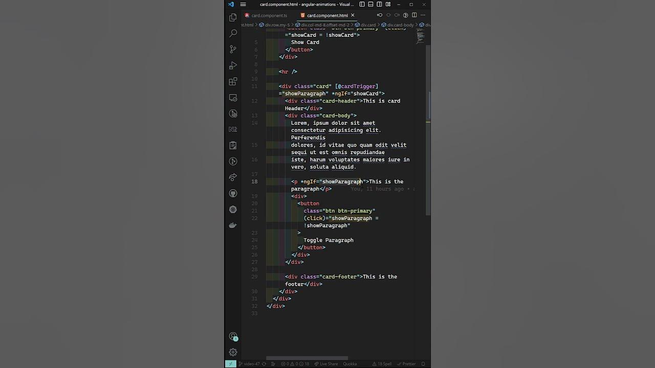 Toggle Paragraph In Animation Card Content And Add Trigger Status Angular16 Angular