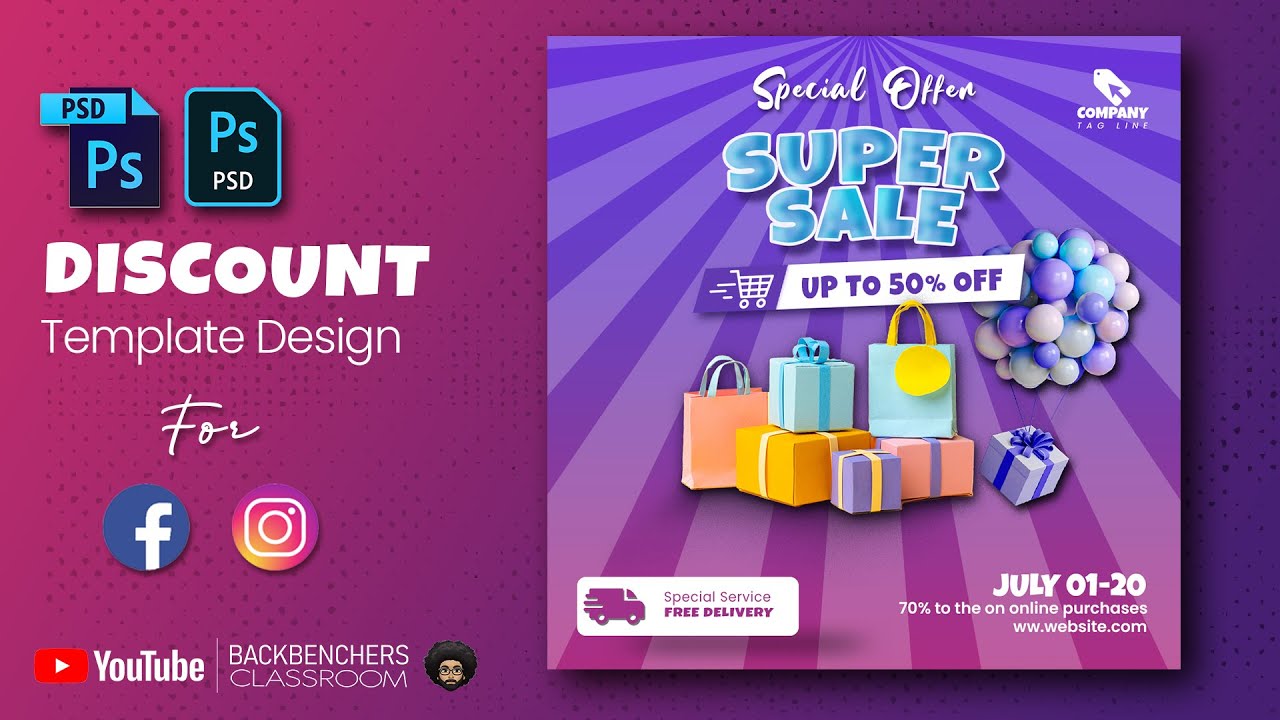 How to Design Sales Discount Ad Poster for Instagram and Facebook in ...