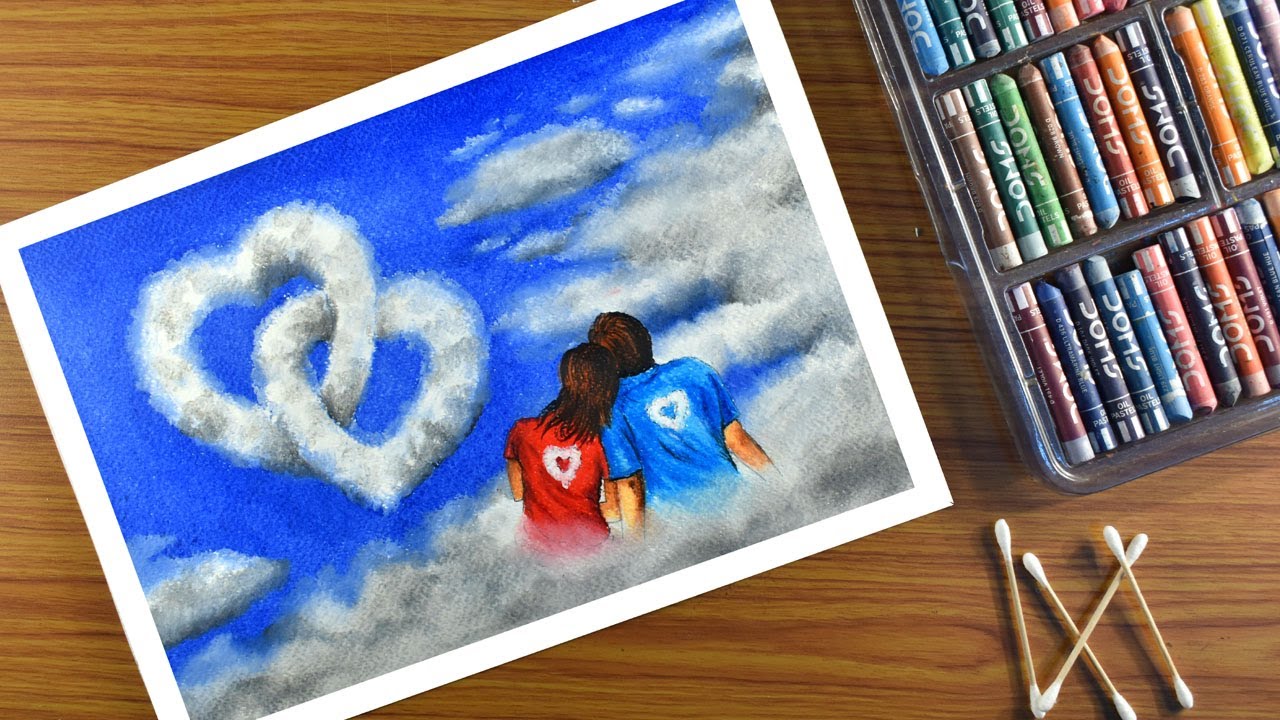 Valentine’s Day Drawing Step by step with Oil Pastels / easy romantic ...