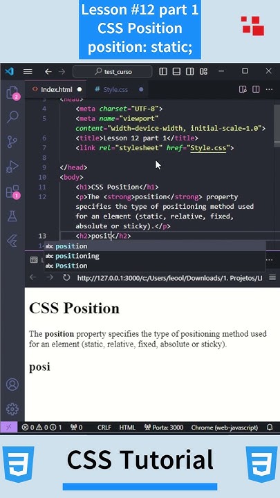 CSS Tutorial - Lesson #12 part 1: CSS Position - position: static; #css #html #javascript - YouTube