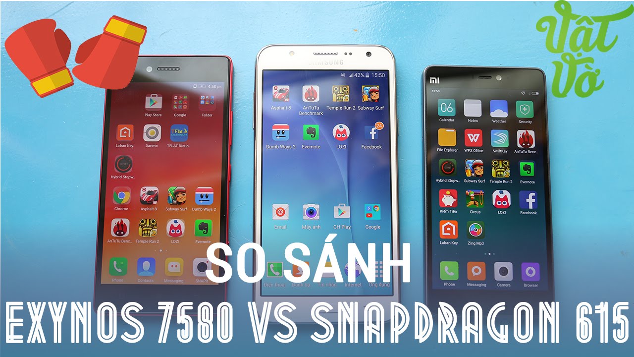 Vật Vờ - So sánh Galaxy J7 và Lenovo Vibe Shot, Xiaomi Mi4i: Exynos 7580 vs Snapdragon 615 - YouTube