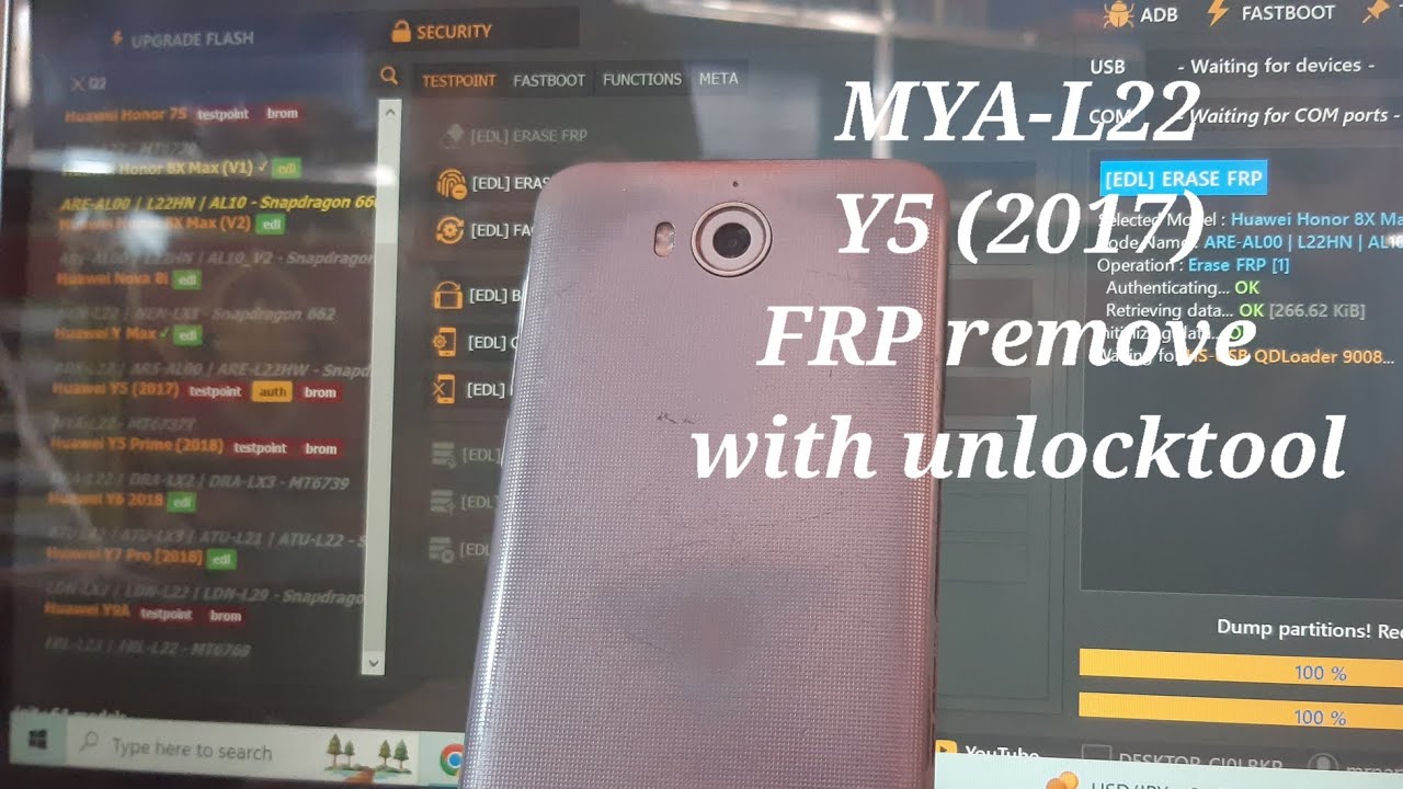 MYA L22 , y5 2017 frp remove with unlocktool. - YouTube