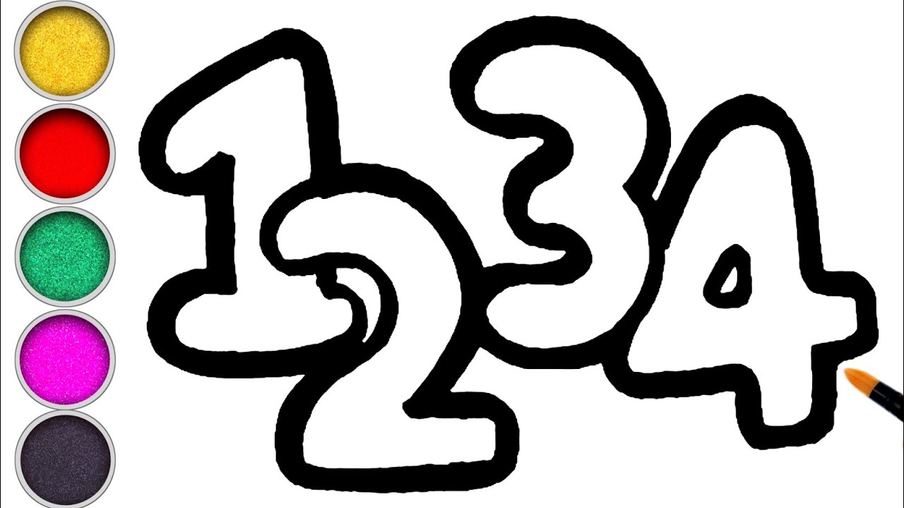 1234 Number Drawing and Coloring for Kids Toddlers - How to Draw ...