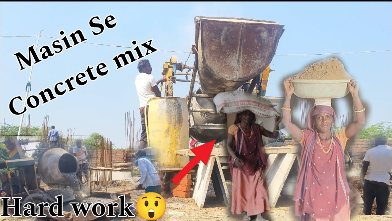 Full method of mixing concrete by machine/Hard work - YouTube
