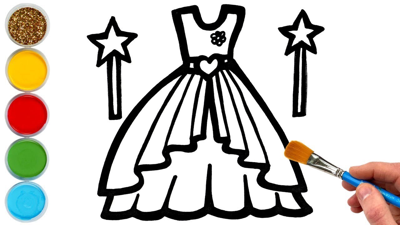Dress for Girl Drawing, Painting and Coloring for Kids, Toddlers | How ...