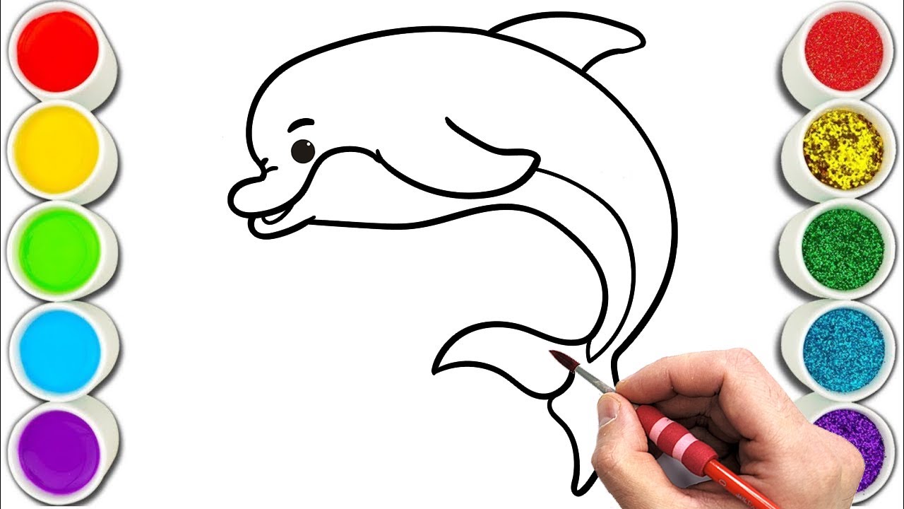 Cute Dolphin Drawing, Painting & Coloring For Kids and Toddlers_ Child ...