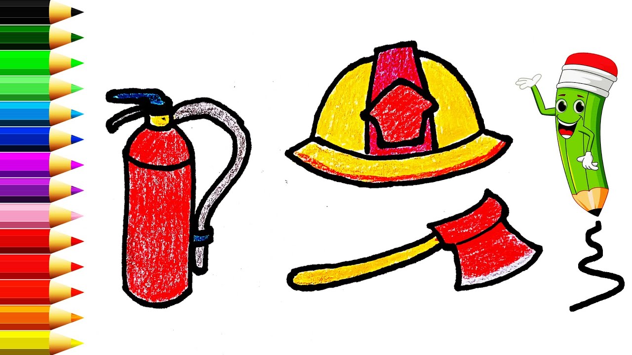 Firefighter's Tools Drawing And coloring Tutorial With Color Pencil ...