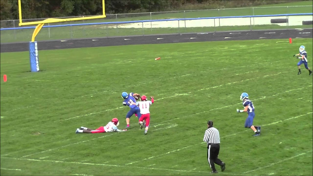Allen East Mustangs vs LCC - Jr High - Bobbled TD Catch - YouTube