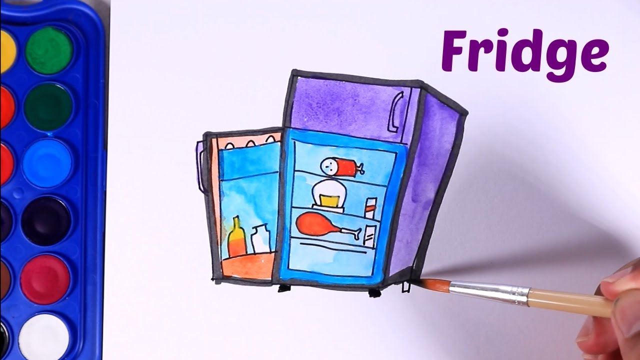Easy Drawing Fridge | How to Draw Refrigerator for Beginners, Kids, and ...