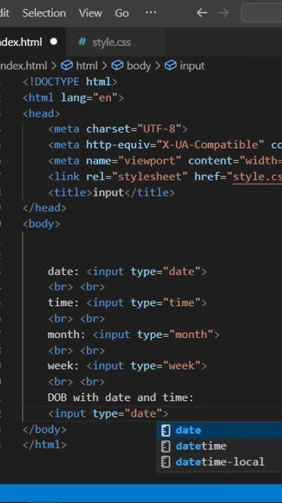 Input Tag | Date Time Week Month DOB | | HTML & CSS | #shorts #youtubeshorts - YouTube