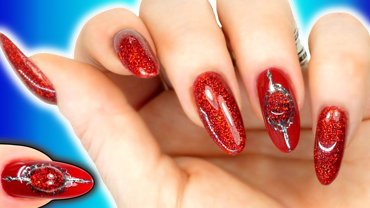 RED HOLO DIY CABOCHON NAIL ART TUTORIAL - Red Slipper Nails + VLOG ...